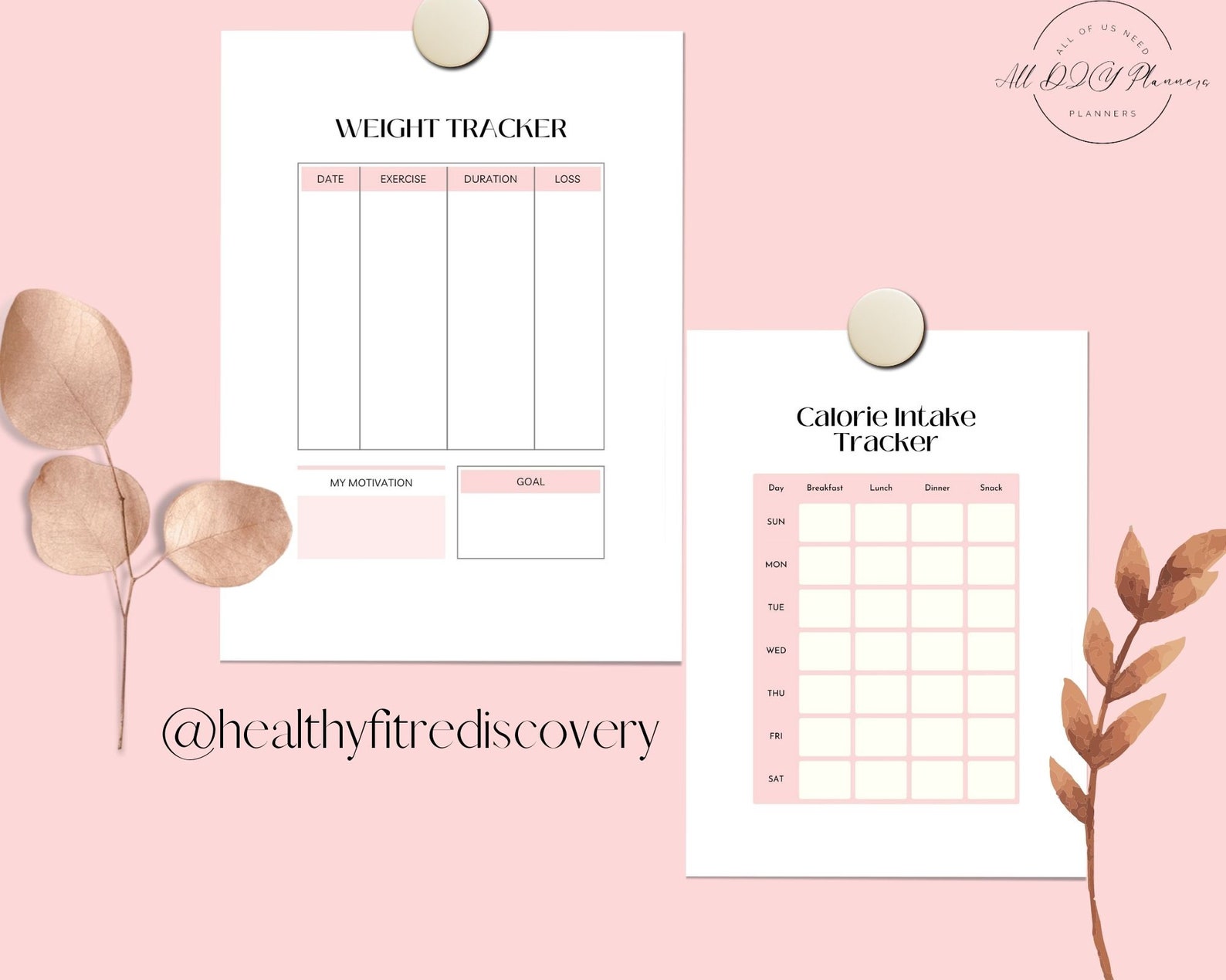 Weight Tracker and Goal Planner Bundle, Printable Planner Pages, Diet ...