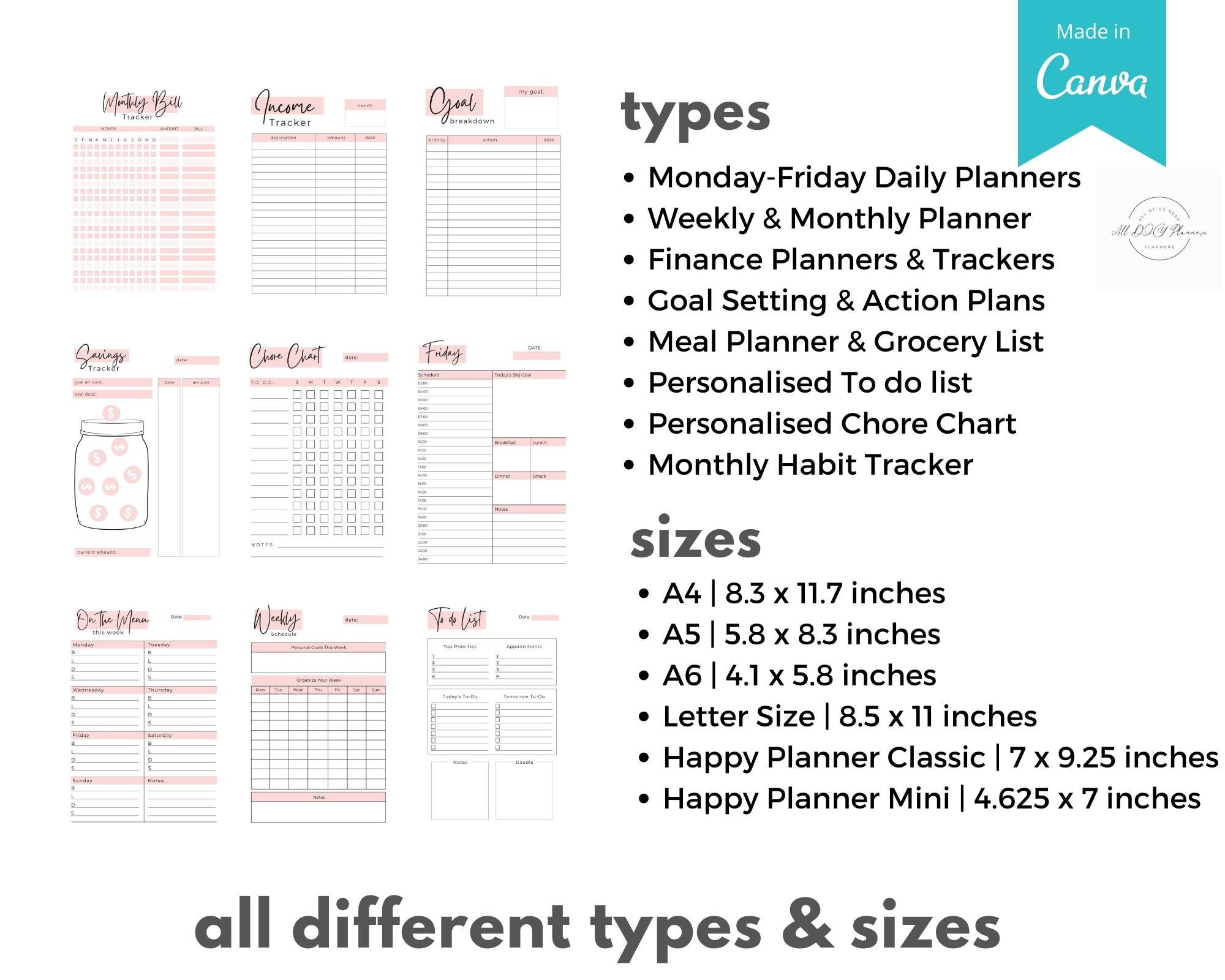 Blush Pink Planner Bundle, Printable Daily Weekly Monthly Budget ...