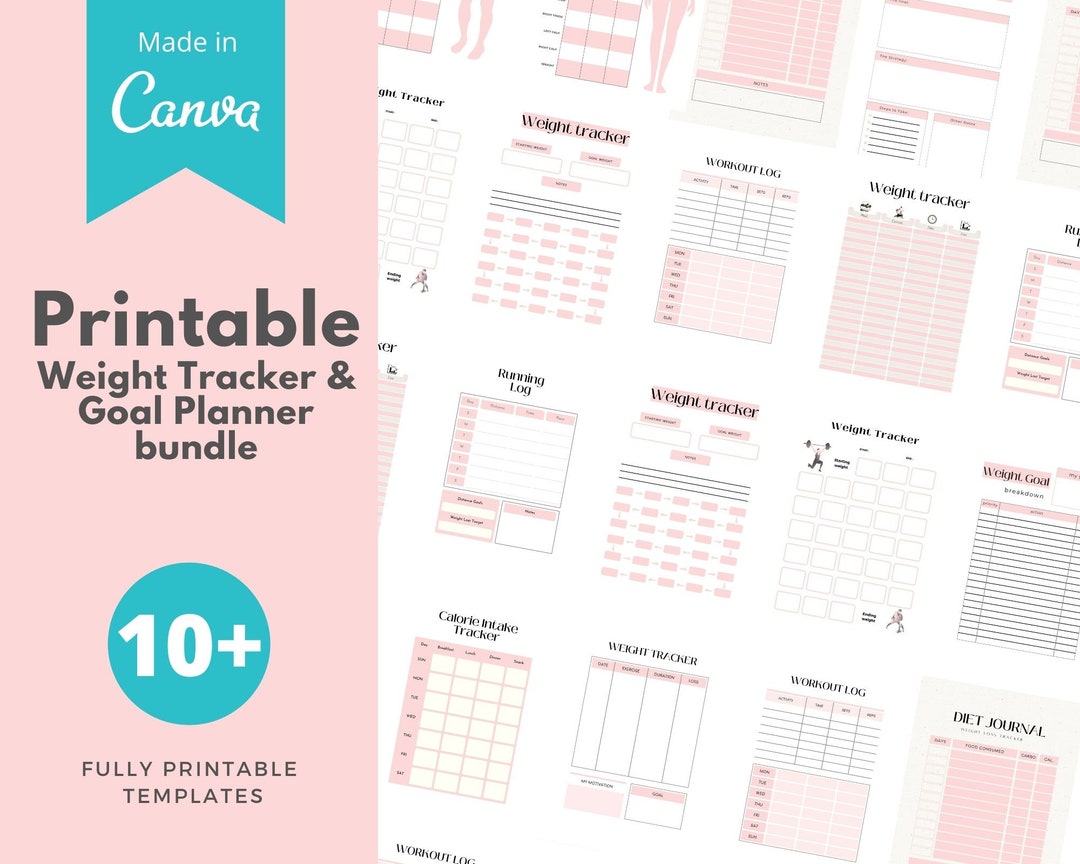 Weight Tracker and Goal Planner Bundle, Printable Planner Pages, Diet ...