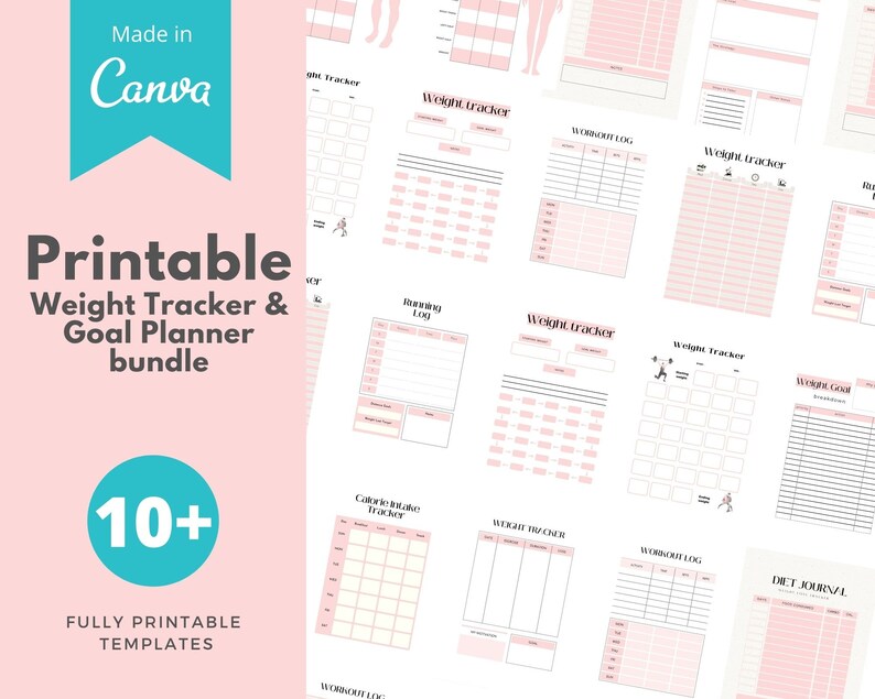 Weight Tracker and Goal Planner Bundle, Printable Planner Pages, Diet ...