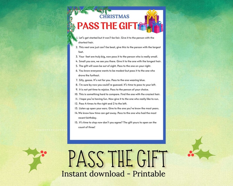 Christmas Pass the Gift Game Printable | Christmas Games | Family Games ...
