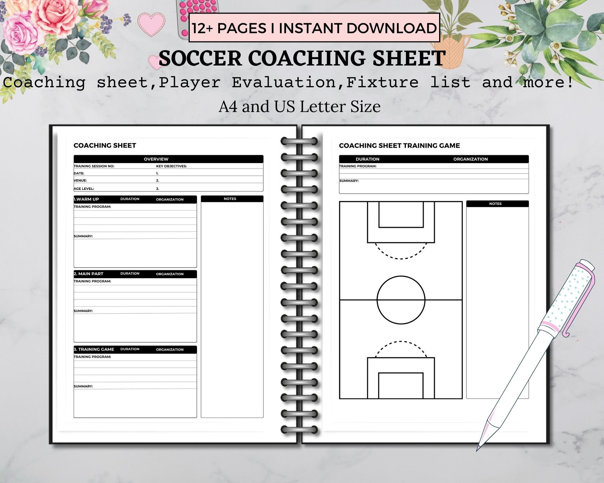 Soccer Coaching Sheet, Soccer Coach Planner, Soccer Practice Plan, Soccer Player Evaluation ...
