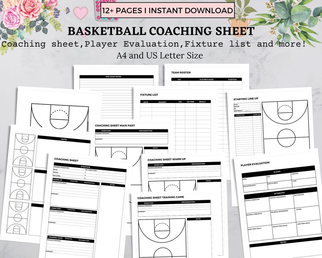 Basketball Coaching Sheet, Basketball Coach Planner, Basketball ...