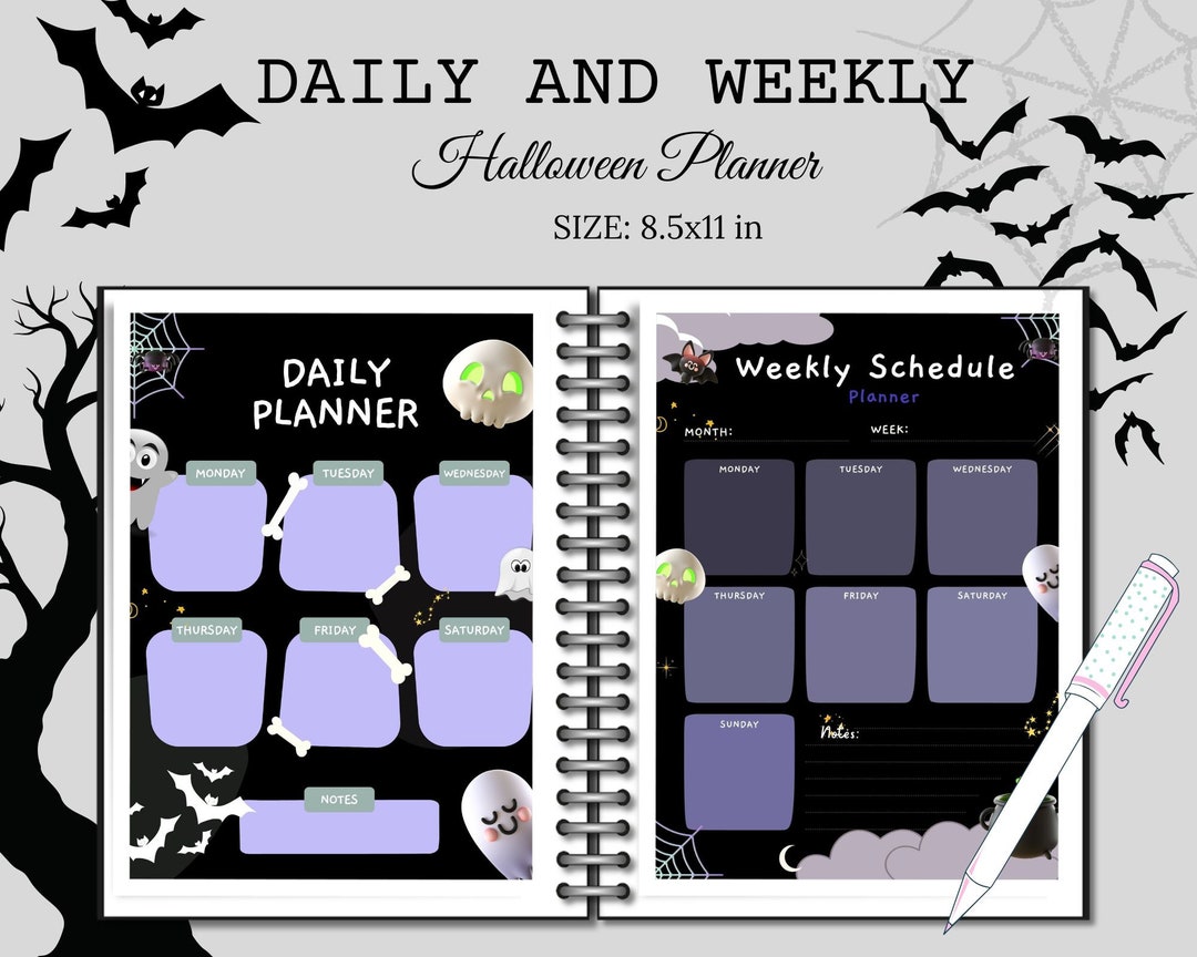 Black & Purple Halloween Planner | Daily and Weekly Printable | Spooky ...
