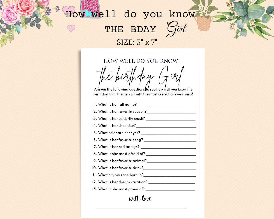 Who Knows the Birthday Girl Best Game Printable How Well Do You Know ...