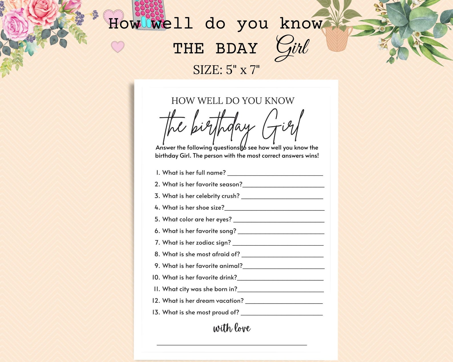 Who Knows the Birthday Girl Best Game Printable How Well Do You Know ...