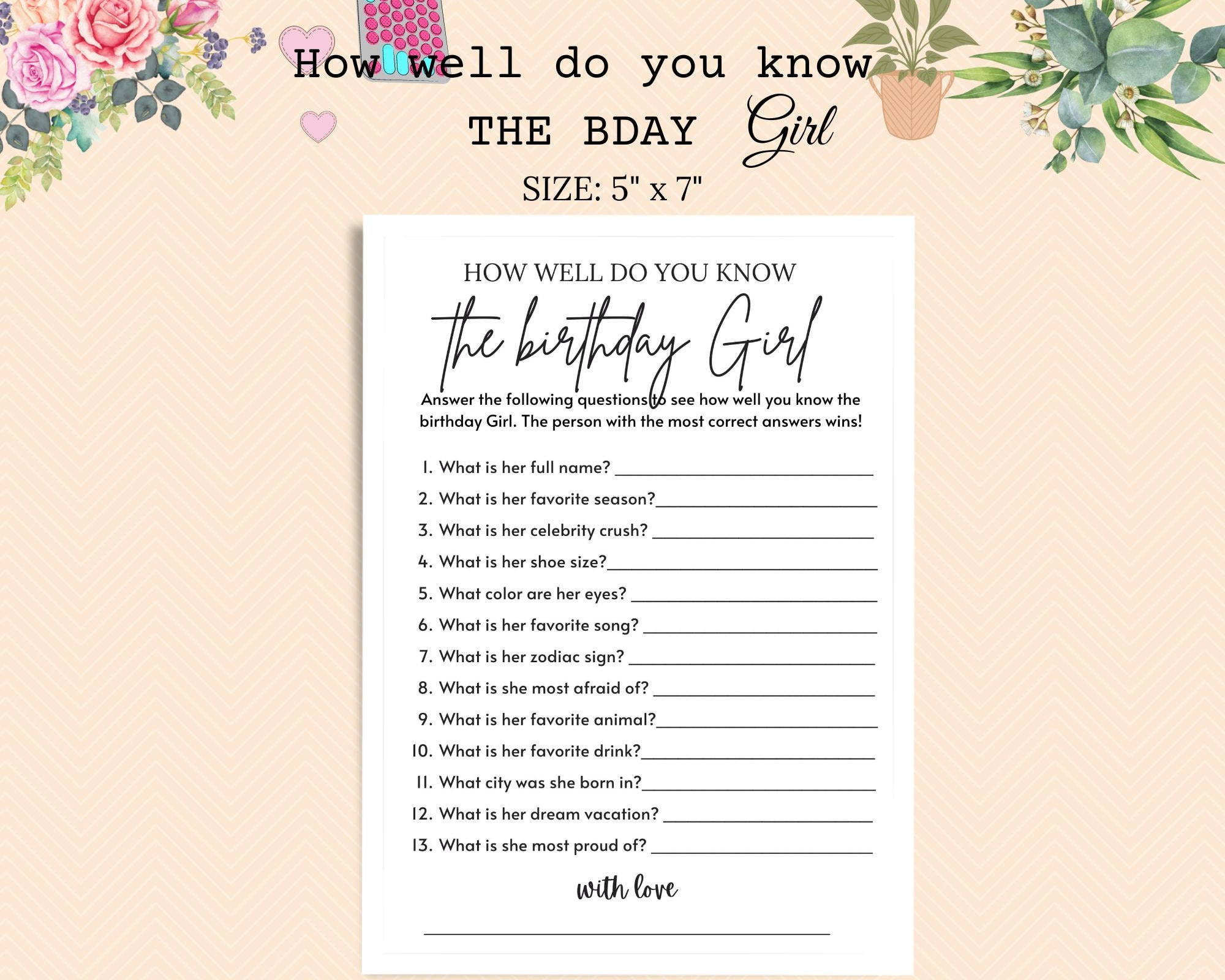 Who Knows the Birthday Girl Best Game Printable How Well Do You Know ...