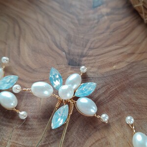Delicate Bridal 3 Blue Hair Pins, Rhinestones, Pearls, Jewels, Bride ...