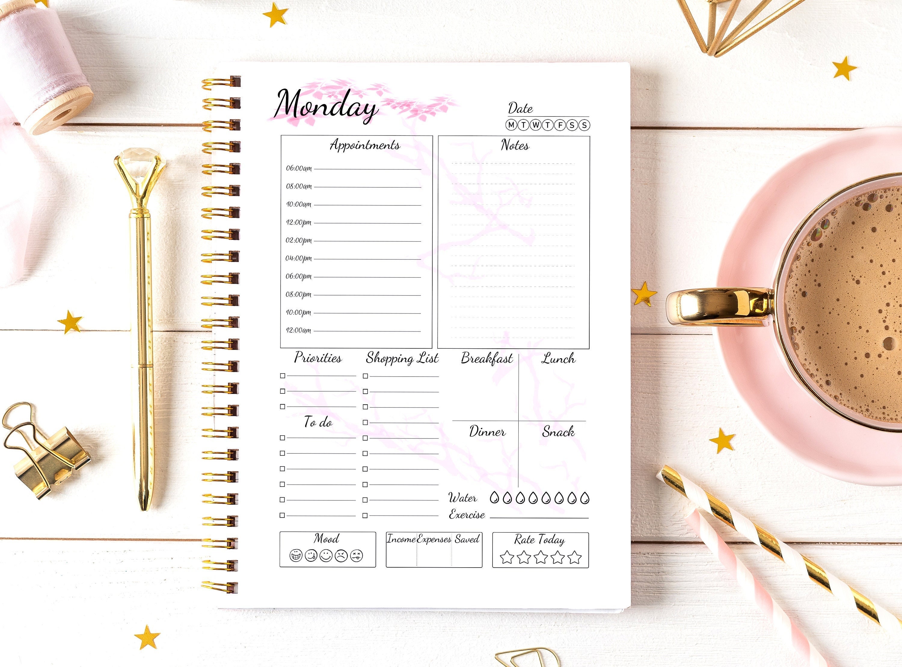 Daily Digital Planner Printable Personalised Editable Journal Tracker ...