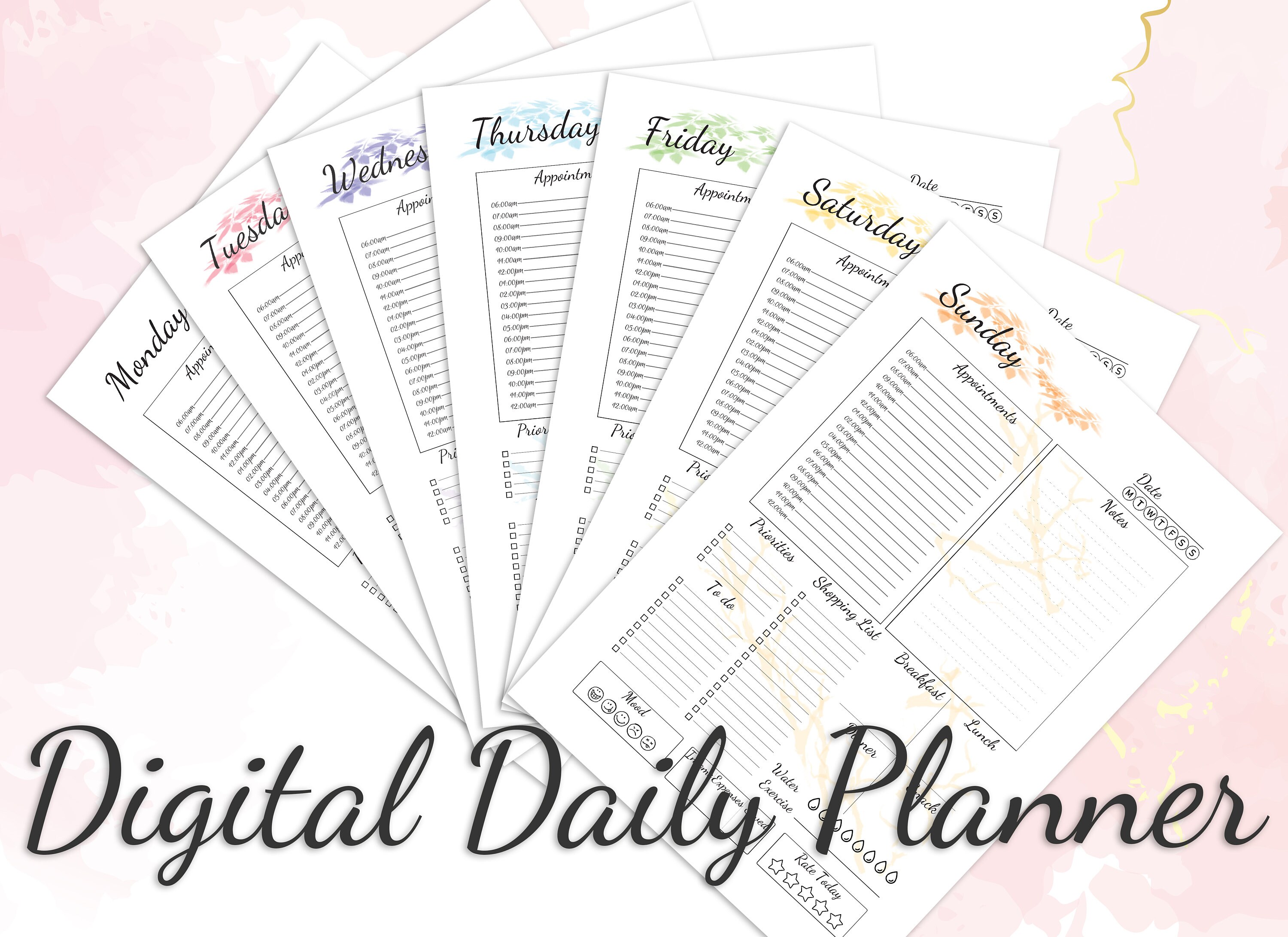 Daily Digital Planner Printable Personalised Editable Journal Tracker ...