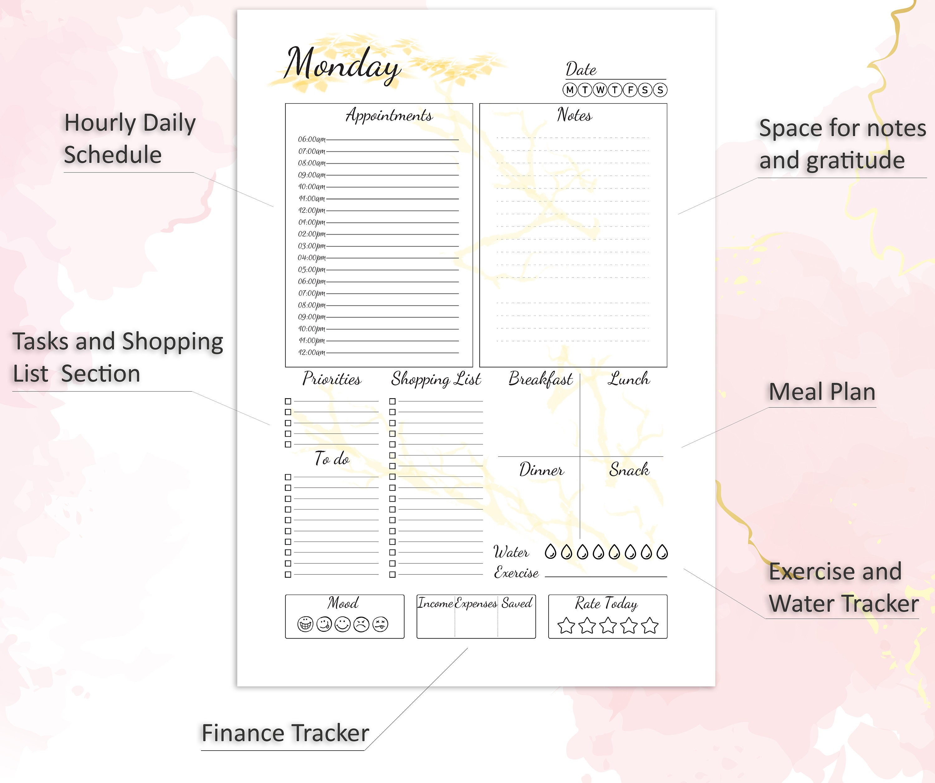 Daily Digital Planner Printable Personalised Editable Journal Tracker ...
