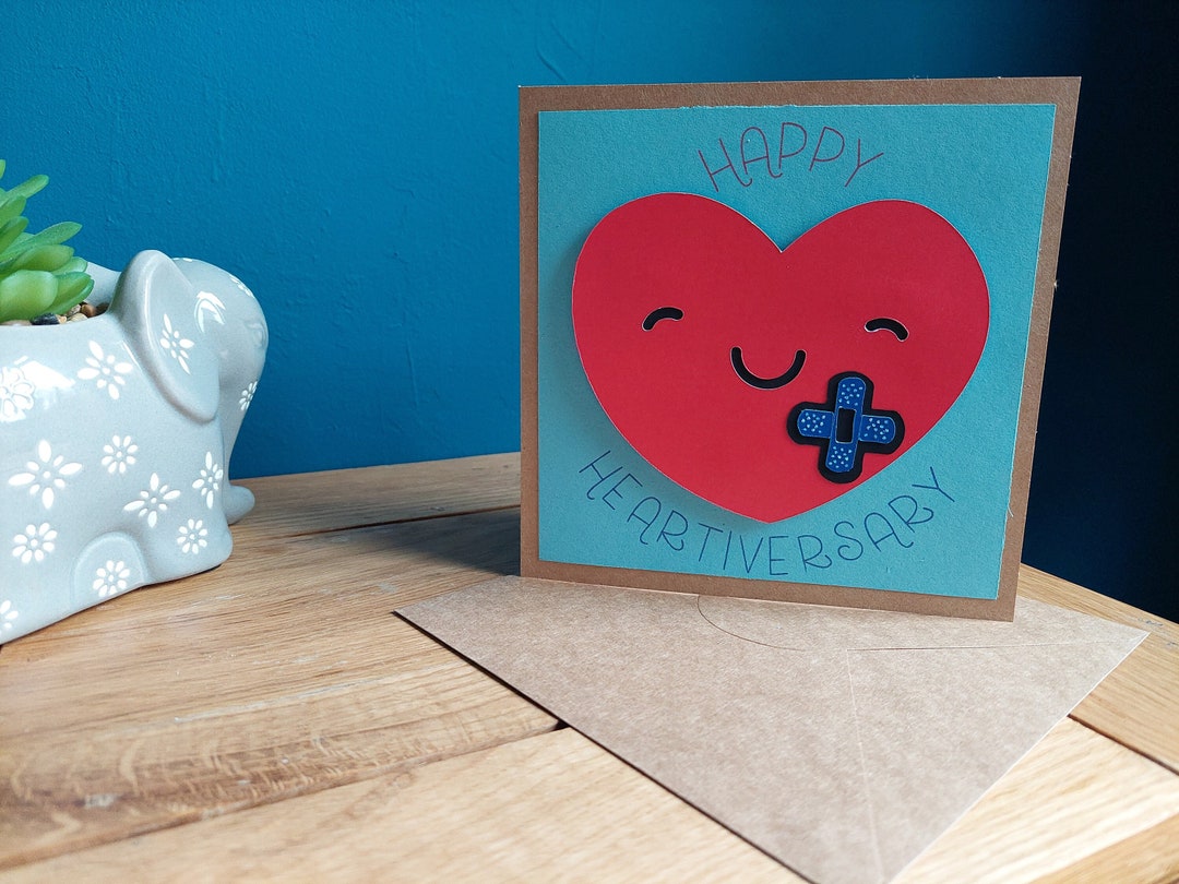 Happy Heartiversary Card - Handmade Red Heart With Plaster - CHD ...