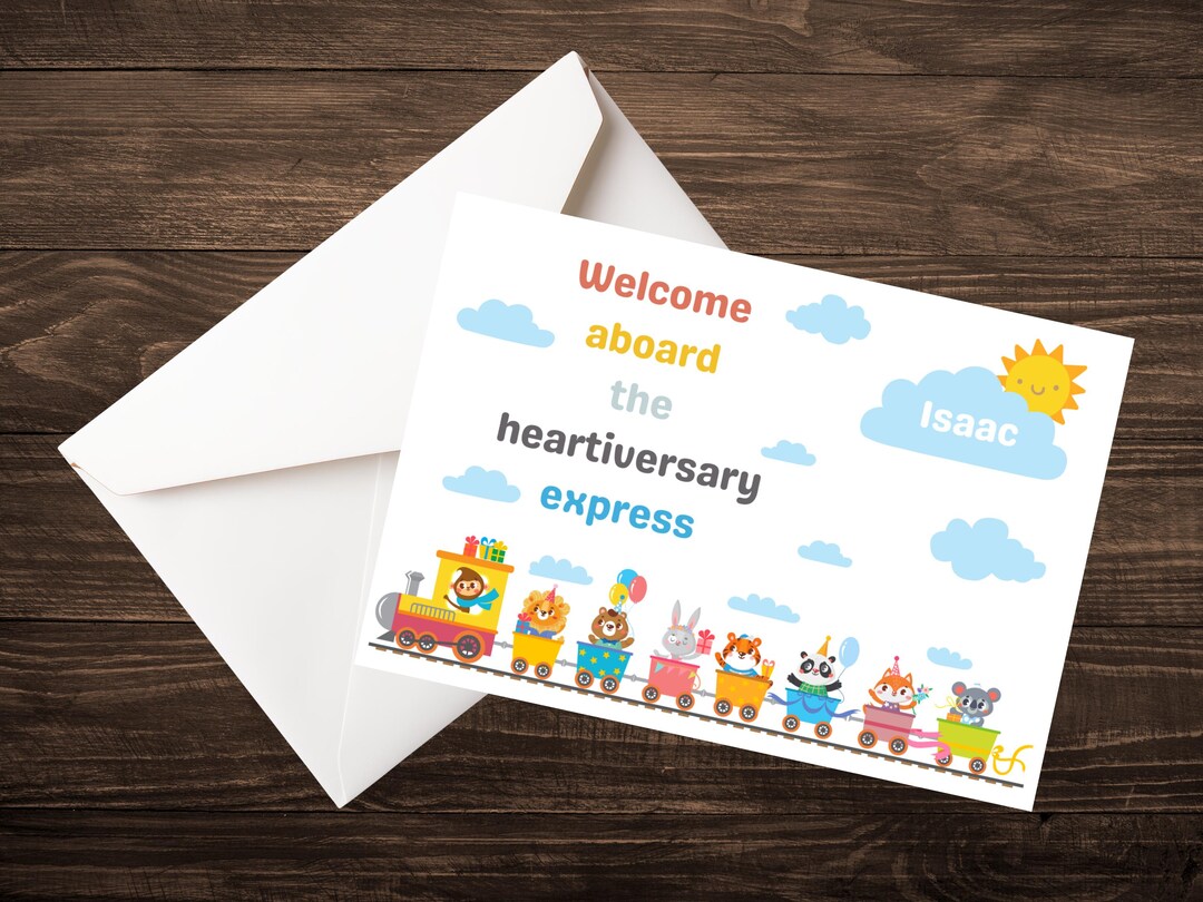 Personalised Train Happy Heartiversary Card - Train With Animals in ...