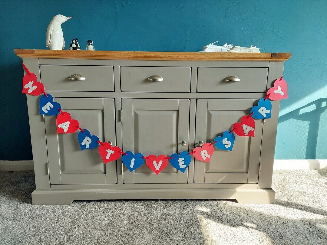Happy Heartiversary Banner Handmade Bunting Red & Blue Heart Warrior ...