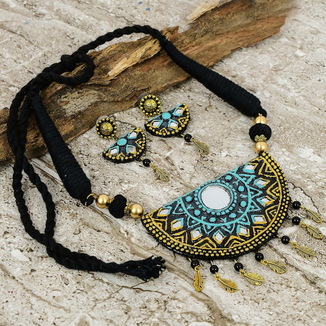 CRISTMAS Jewelryhandmade Mirror Work Clay Necklace & Earrings Set - Etsy