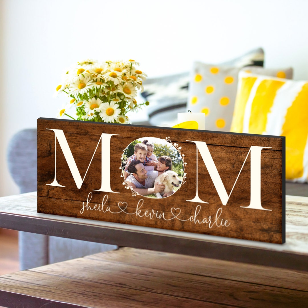 Mothers Day Gift for Mom - Custom Mom Sign With Photo & Kids Names, 2 ...