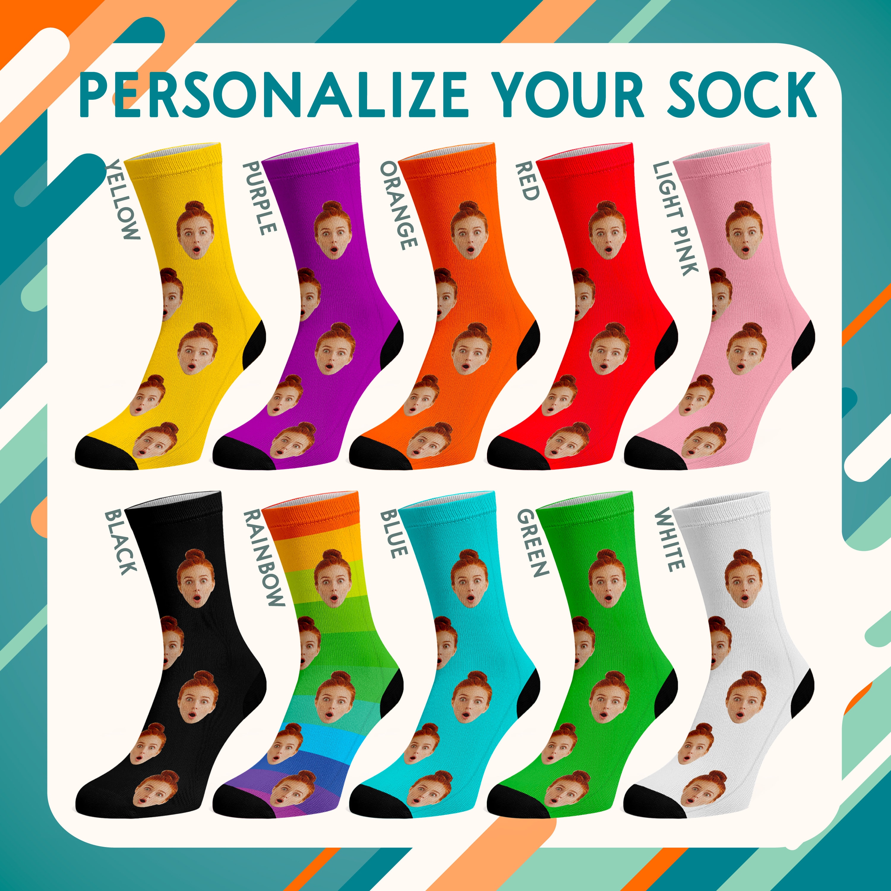 Personalized Sock W Photo for Men & Women 10 Solid Colors - Etsy