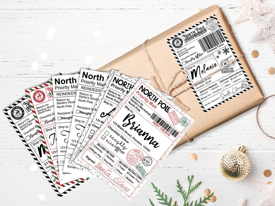 Personalized Santa Shipping Labels - 3 Designs - 4"x6" Santa Sticker ...
