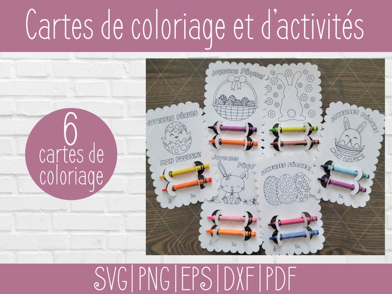 SVG Bundle of 10 Easter Coloring Cards in French, Coloring Pencil ...