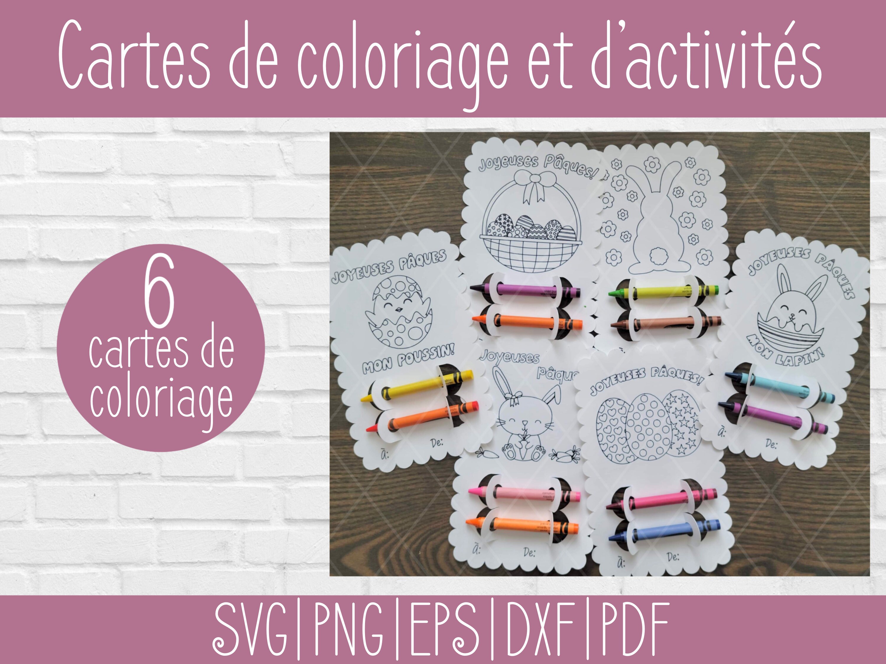 SVG Bundle of 10 Easter Coloring Cards in French, Coloring Pencil ...