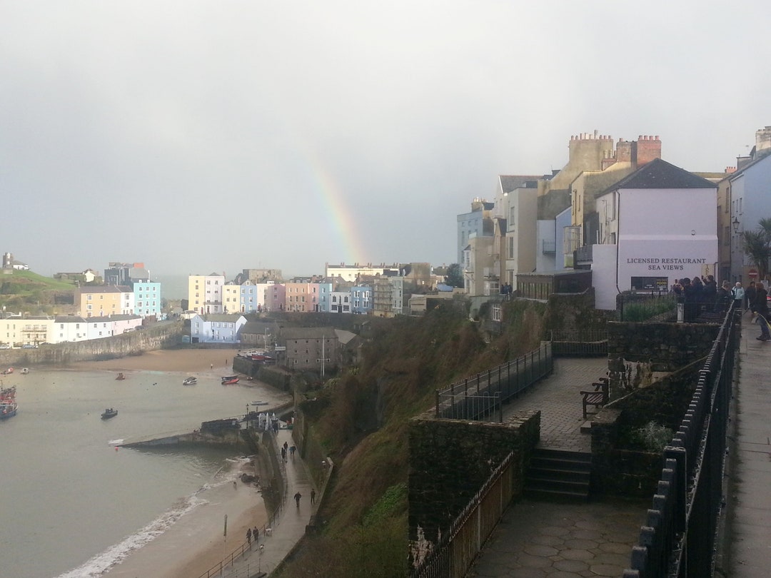 Murky Day With Rainbow in Tenby View Over North Beach & Harbour ...