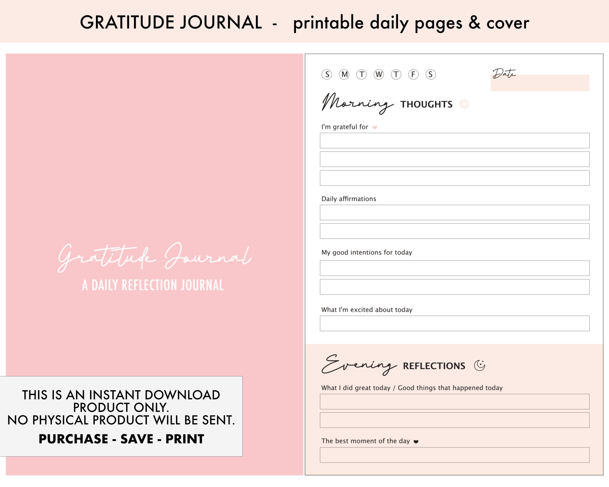 Printable Gratitude Journal - Daily Mindfulness With Morning Thoughts ...