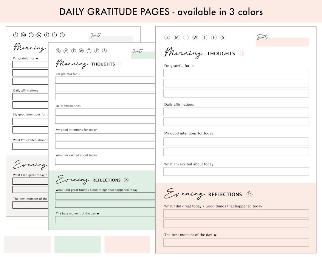 Printable Gratitude Journal - Daily Mindfulness With Morning Thoughts ...
