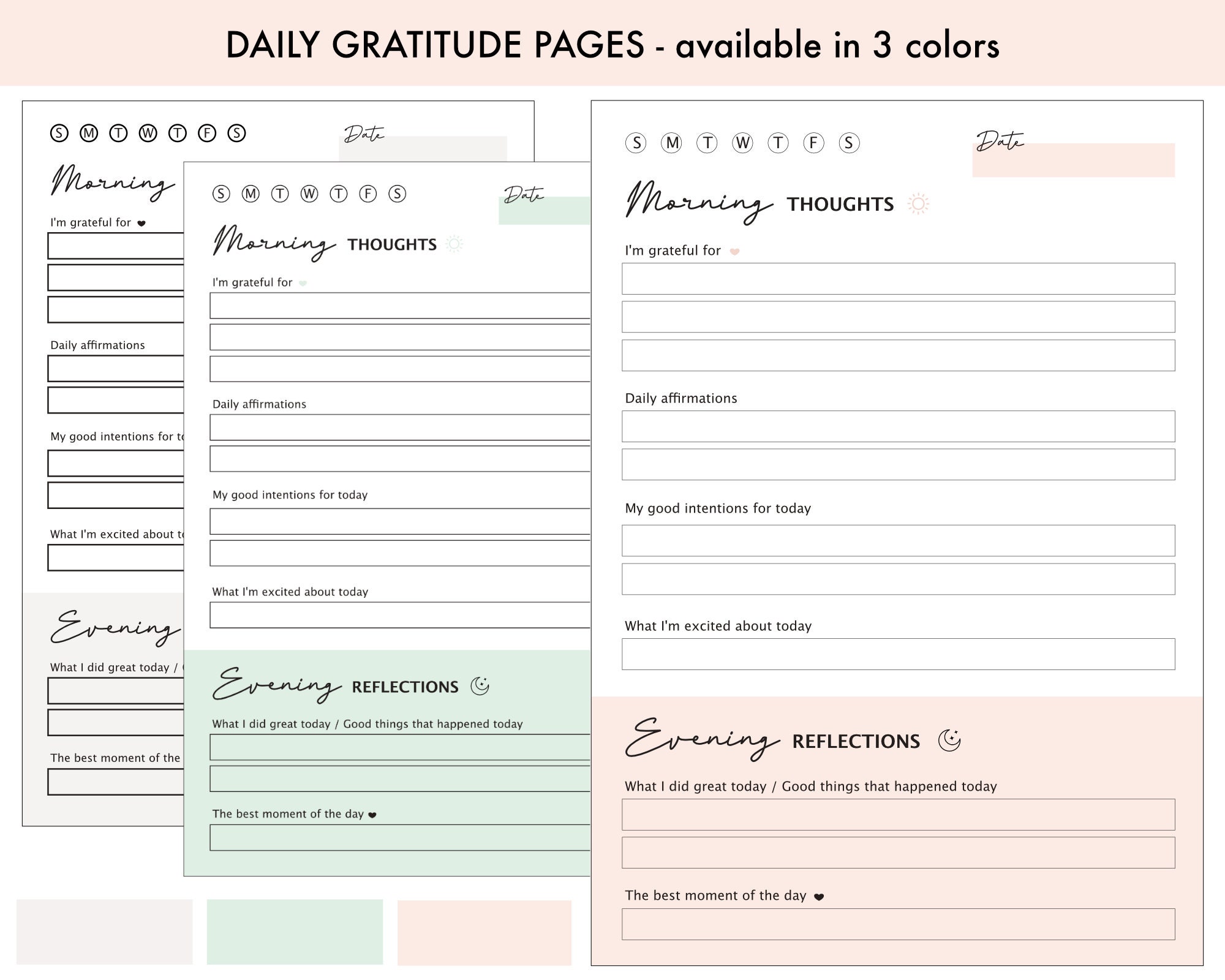 Printable Gratitude Journal - Daily Mindfulness With Morning Thoughts ...