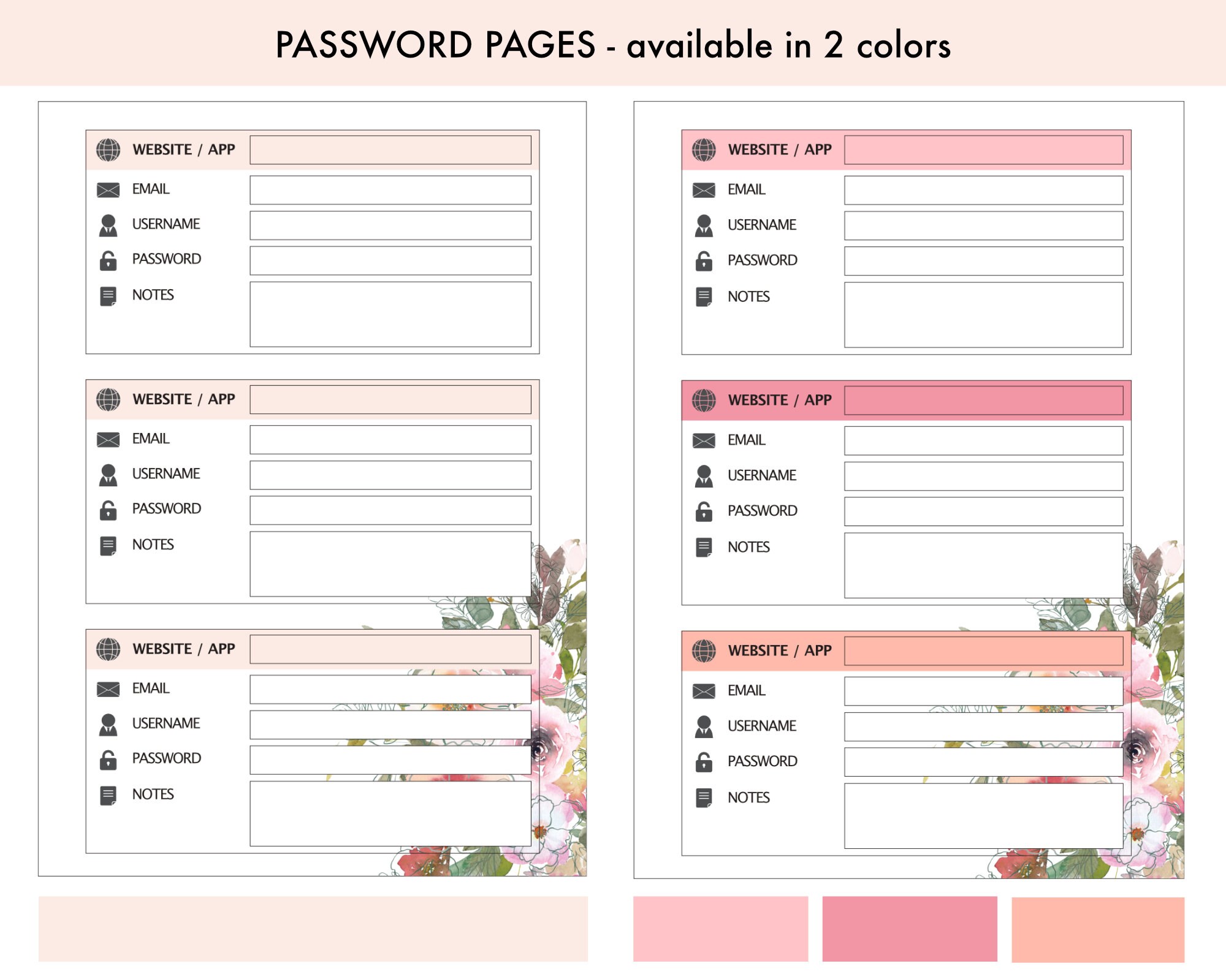 Printable Password Tracker Log - Instant Digital Download Password ...