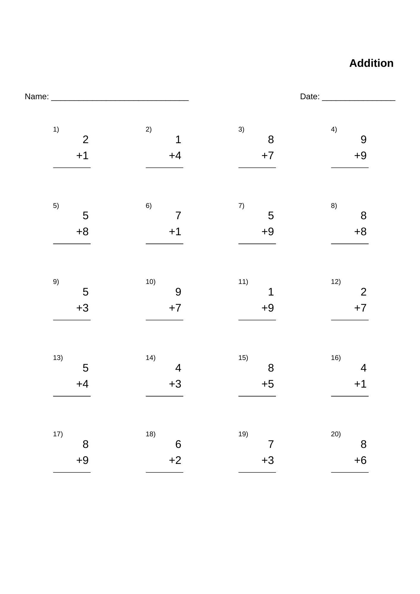 Addition Number Worksheets - Etsy