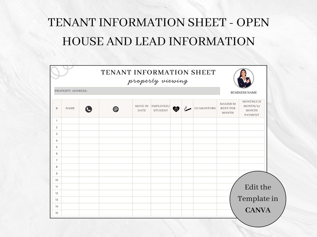 Single Tenant Information Sheet, Pre-tenancy Application Form for ...
