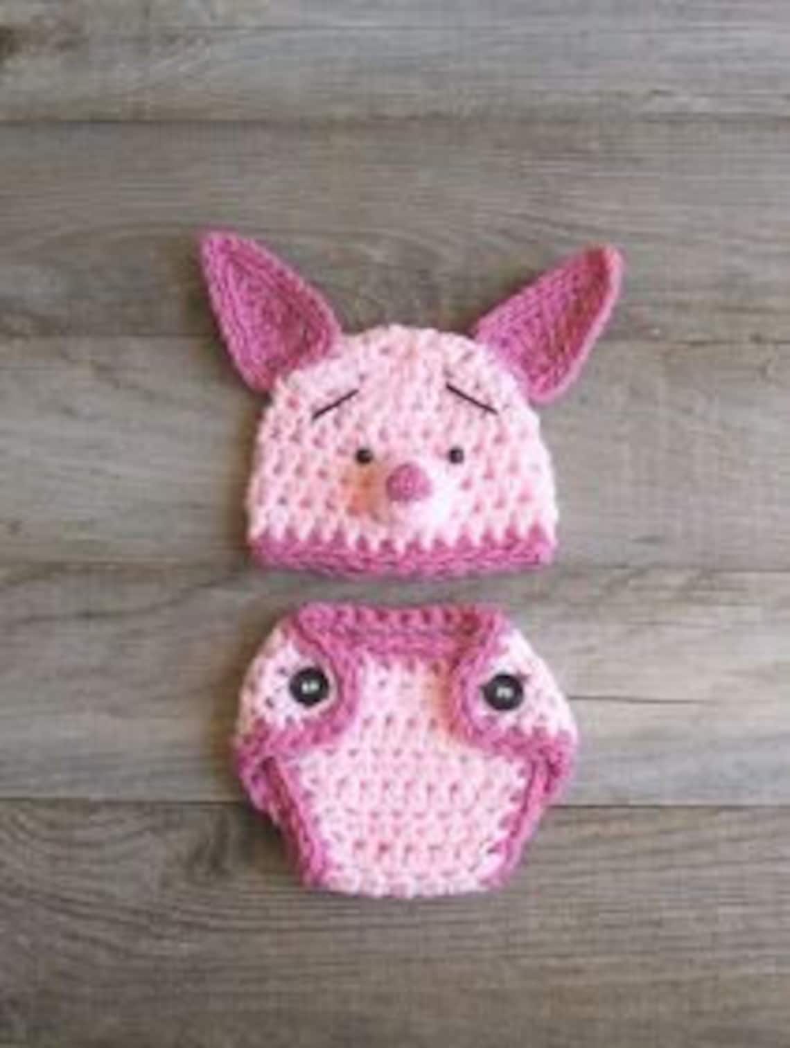 Crochet Baby Pig Outfit Pink Pig Hat Diaper Cover Set Newborn Pig ...