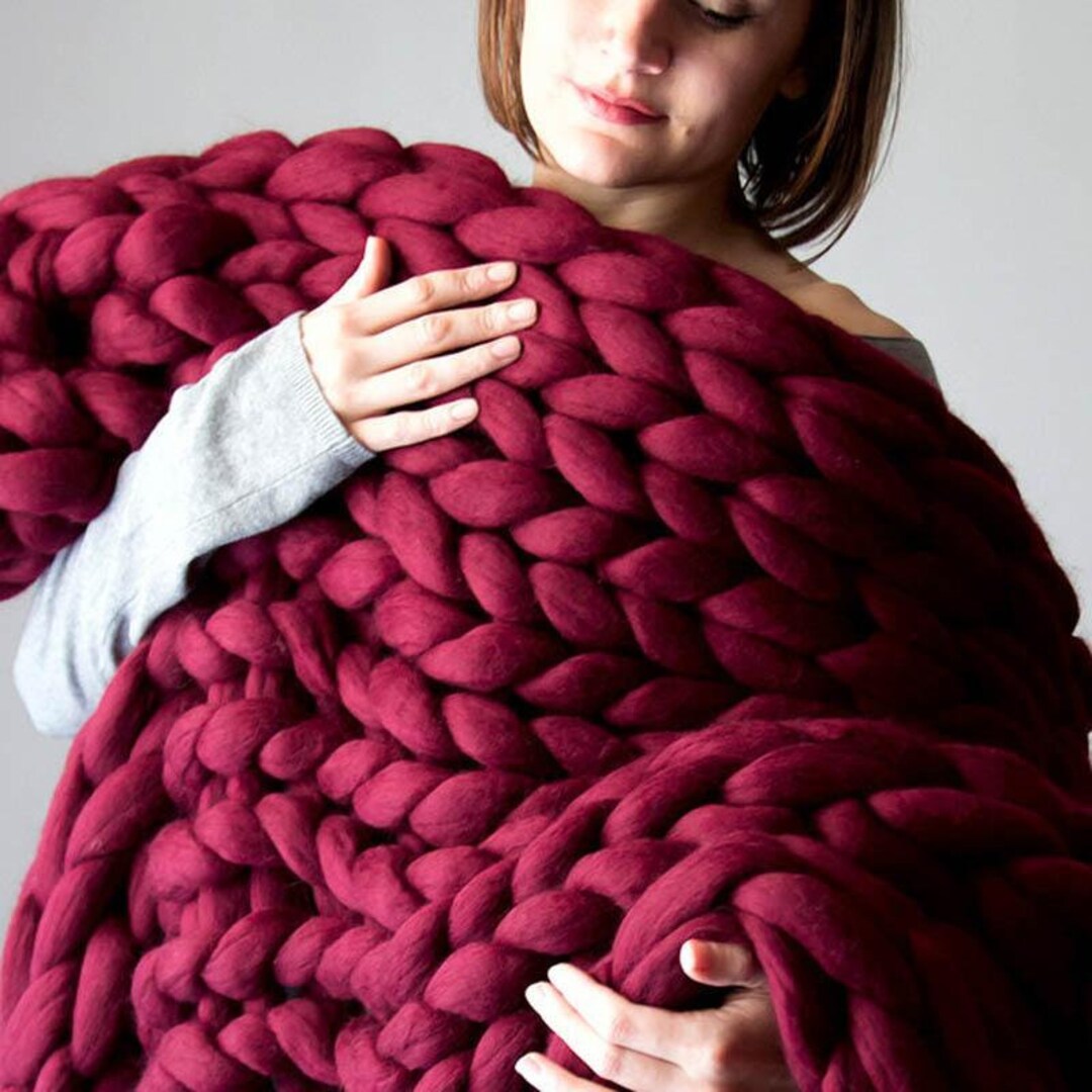 Chunky Knit Blanket, Knit Blanket, Giant Throw, Arm Knitting, Stripped ...