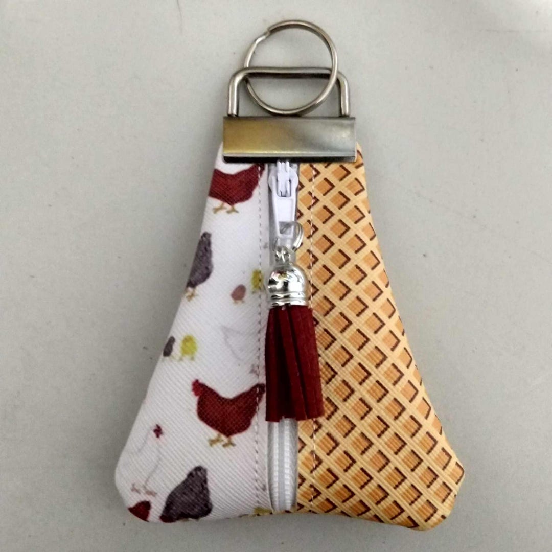Chickens and Waffles Coin Change Purse Tote Lanyard Keychain Handmade ...