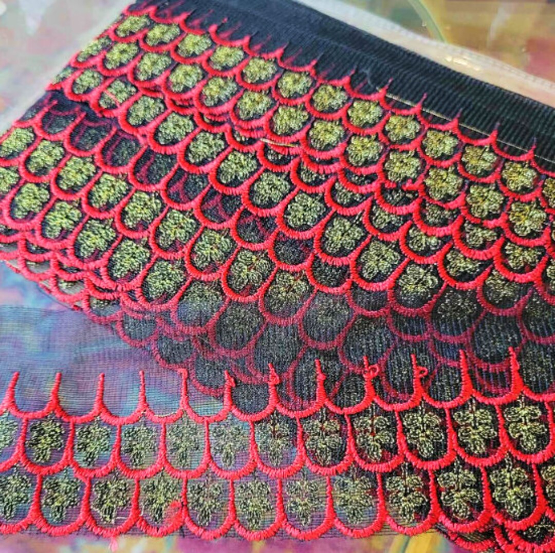 Gothic Lace Black and Gold Lace Red Embroidery With Metallic - Etsy