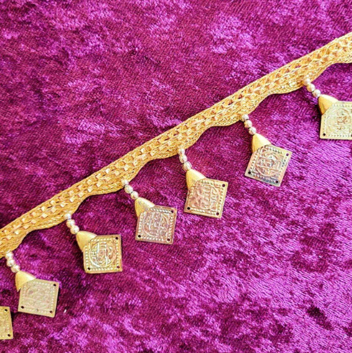 Gypsy Costume Square Coin Belt, Gold Fringe Boho Trim for Halloween ...