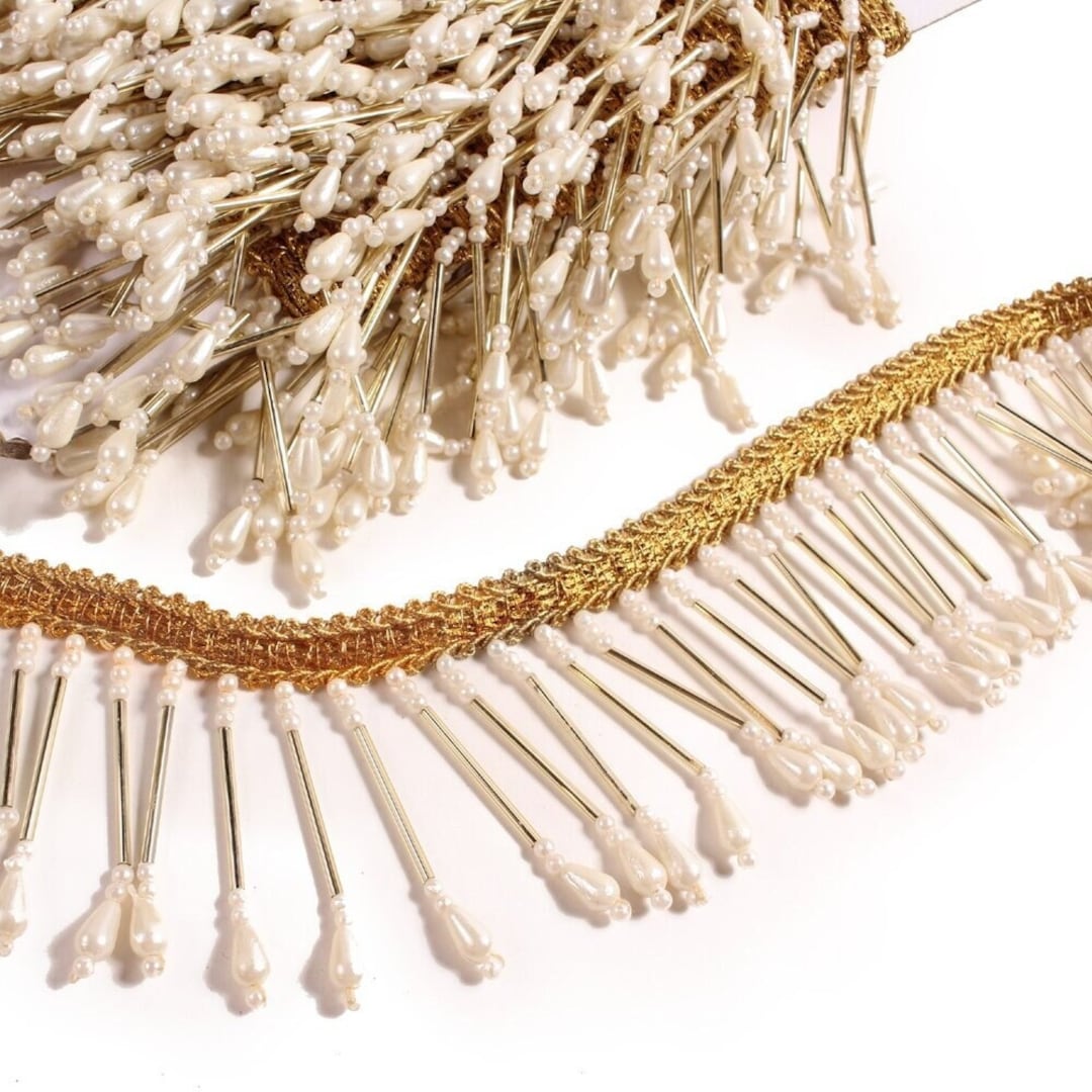 Pearl and Gold Beaded Fringe Trim, Bridal Costume Embellishment - Etsy