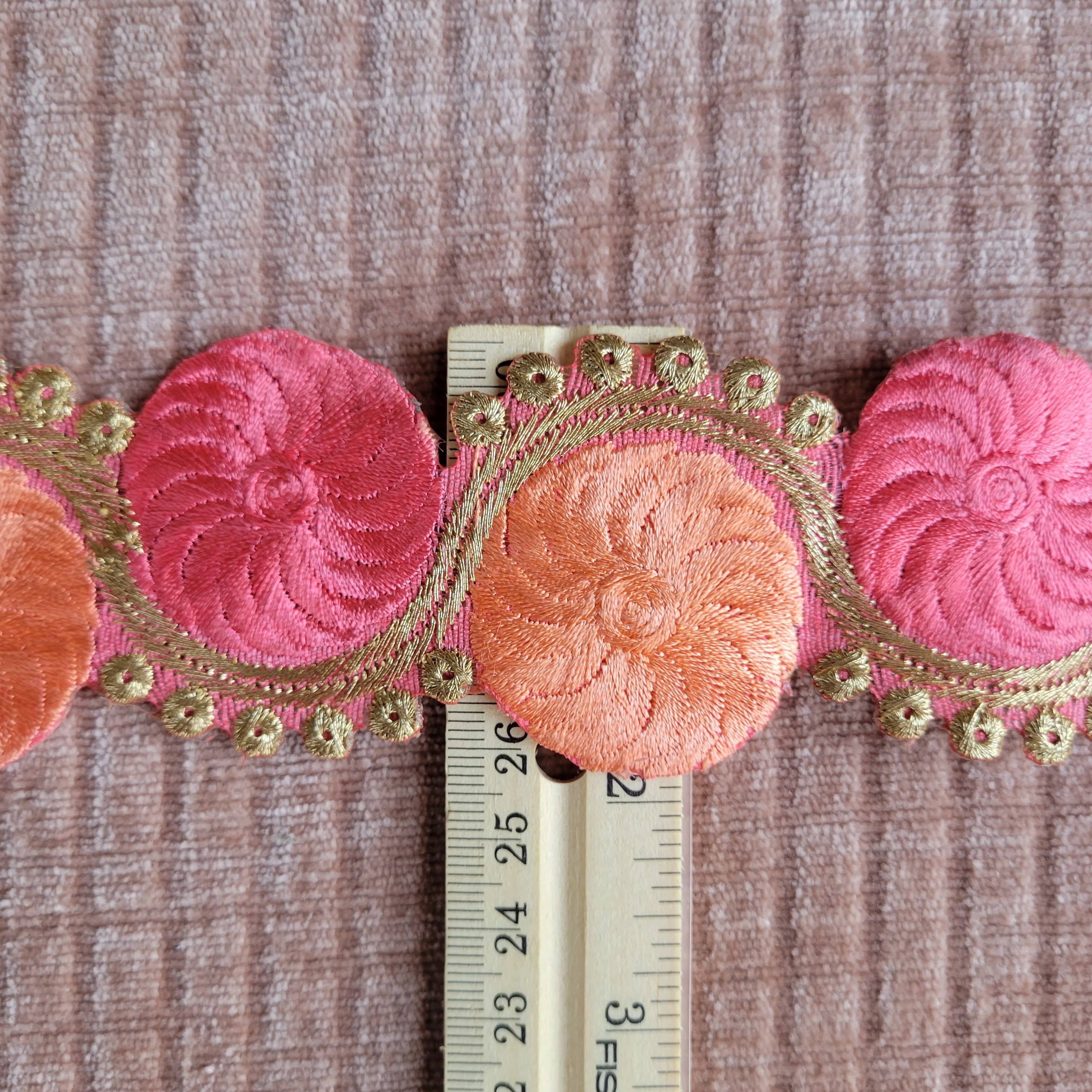 Pink and Gold Floral Embroidery Trim for Pillow Curtain Trim - Etsy