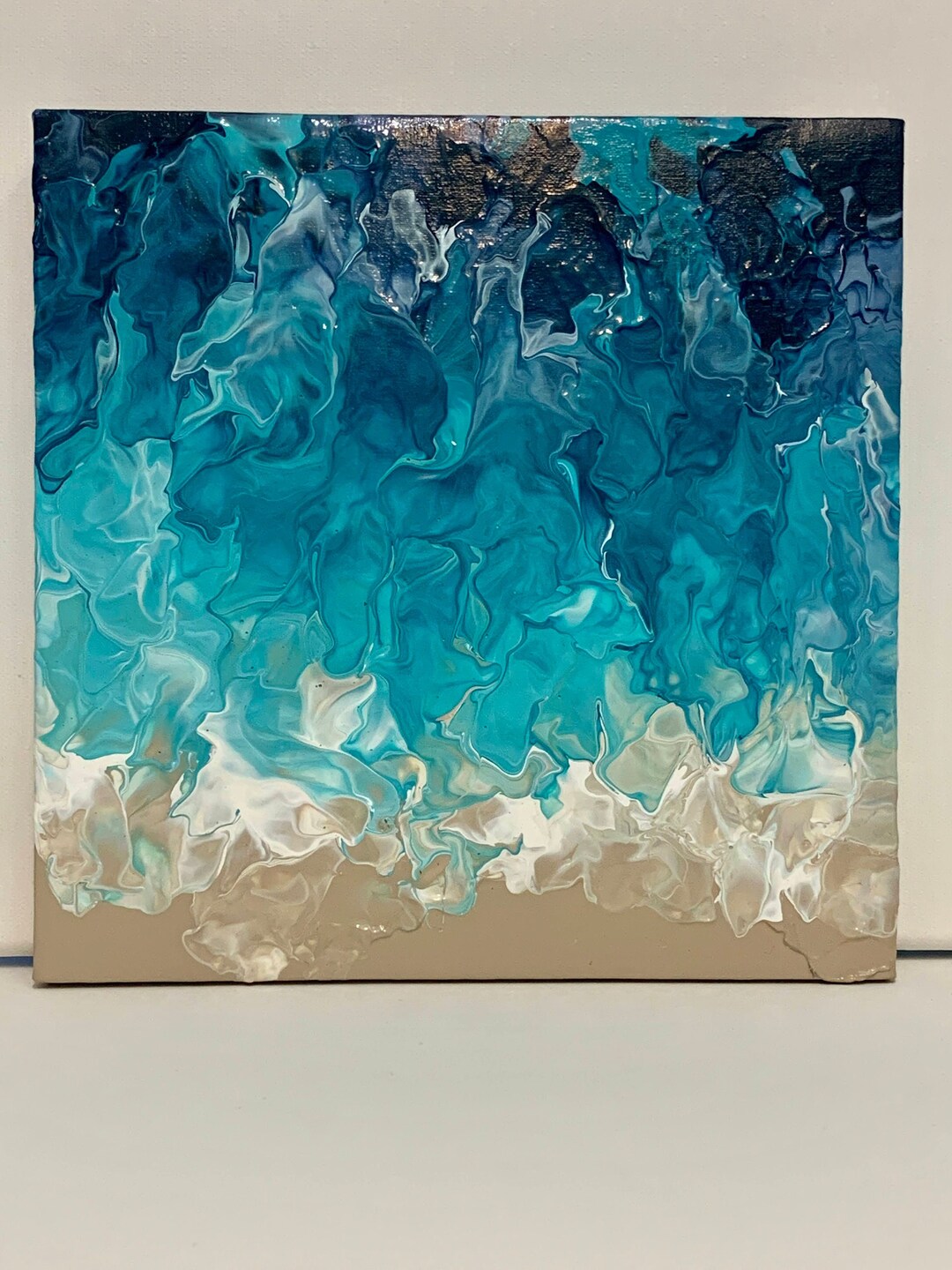 Beach Waves Acrylic Pour Painting 8x8 - Etsy