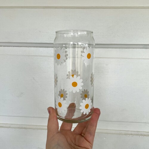 Daisy Beer Can Glass Iced Coffee Glass Cup White Daisy Etsy