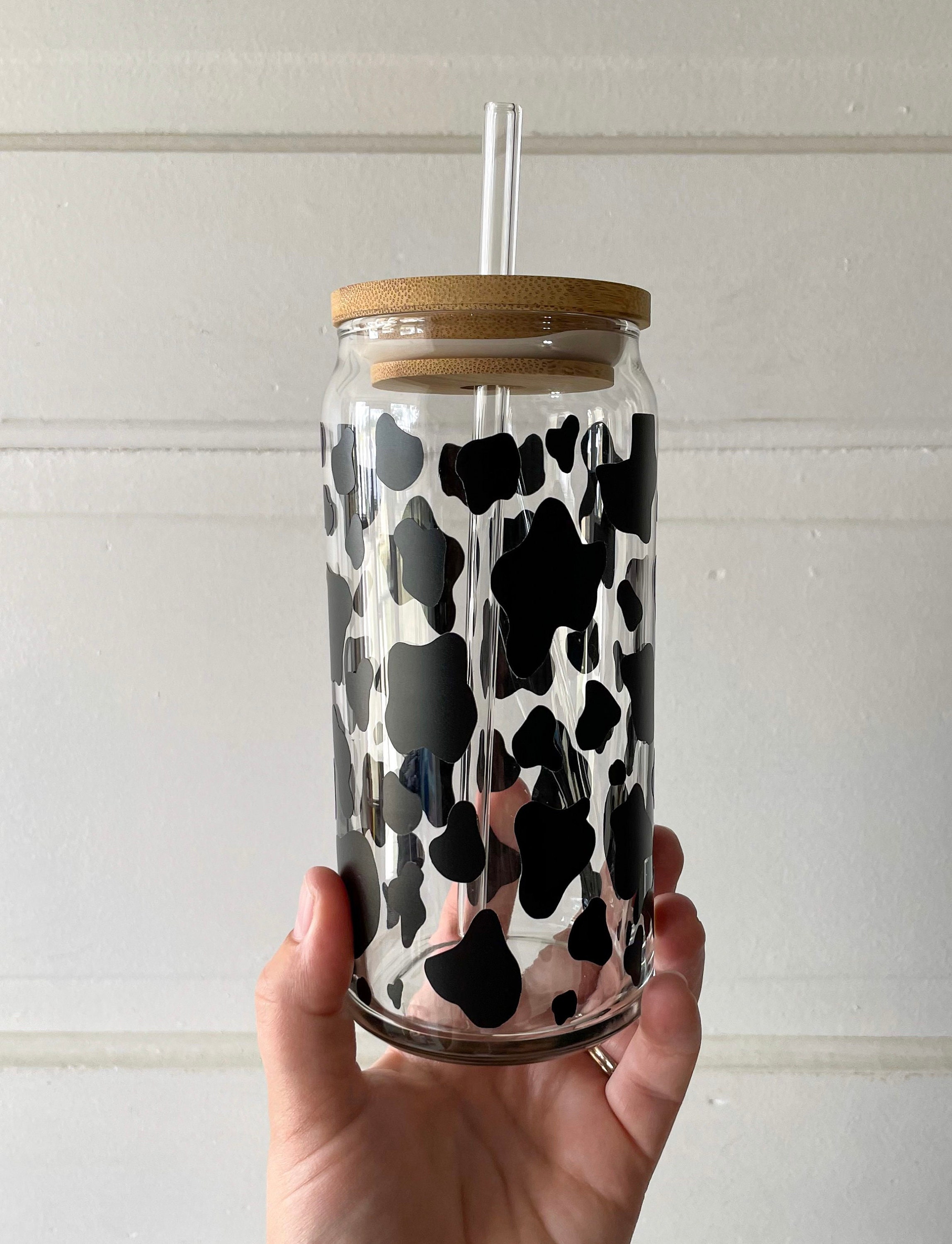 Cow Print Beer Can Glass Iced Coffee Glass Cup Cow Animal Print Can ...