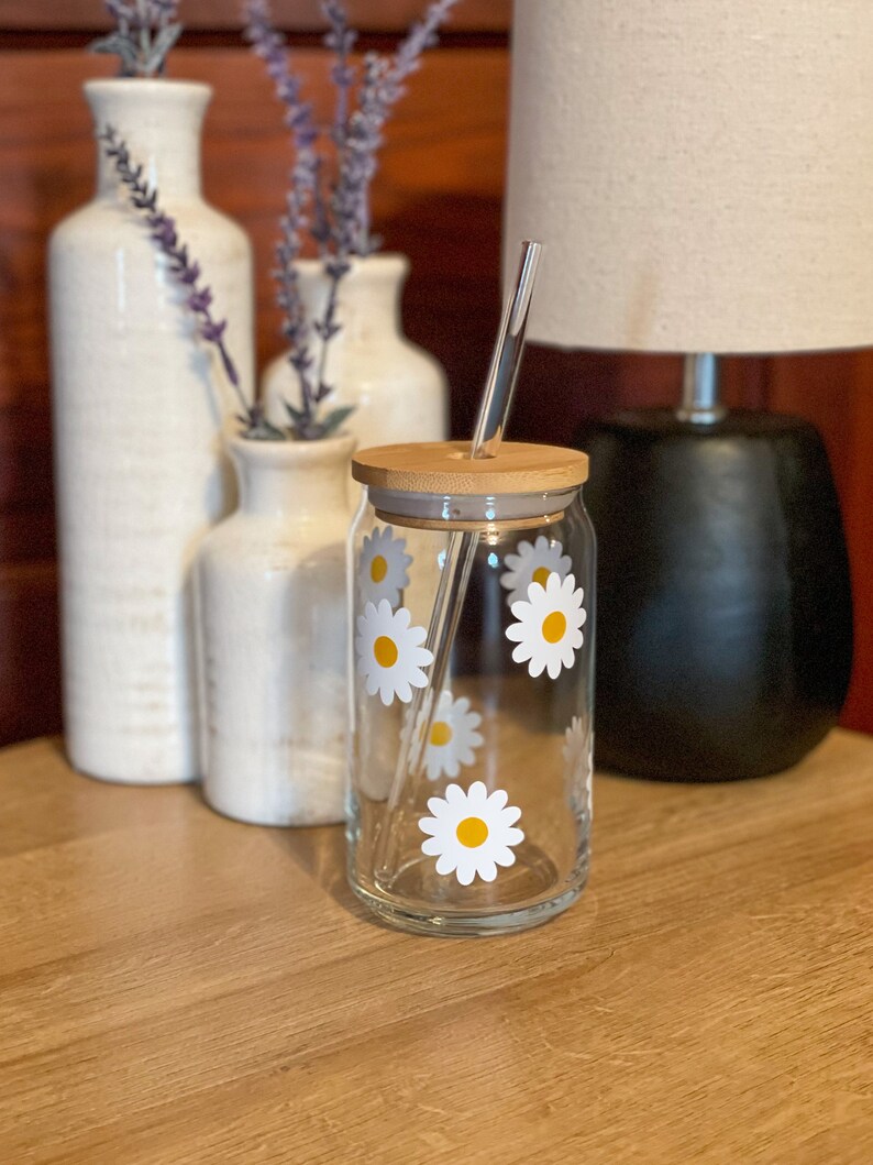 Daisy Beer Can Glass Iced Coffee Glass Cup White Daisy Etsy