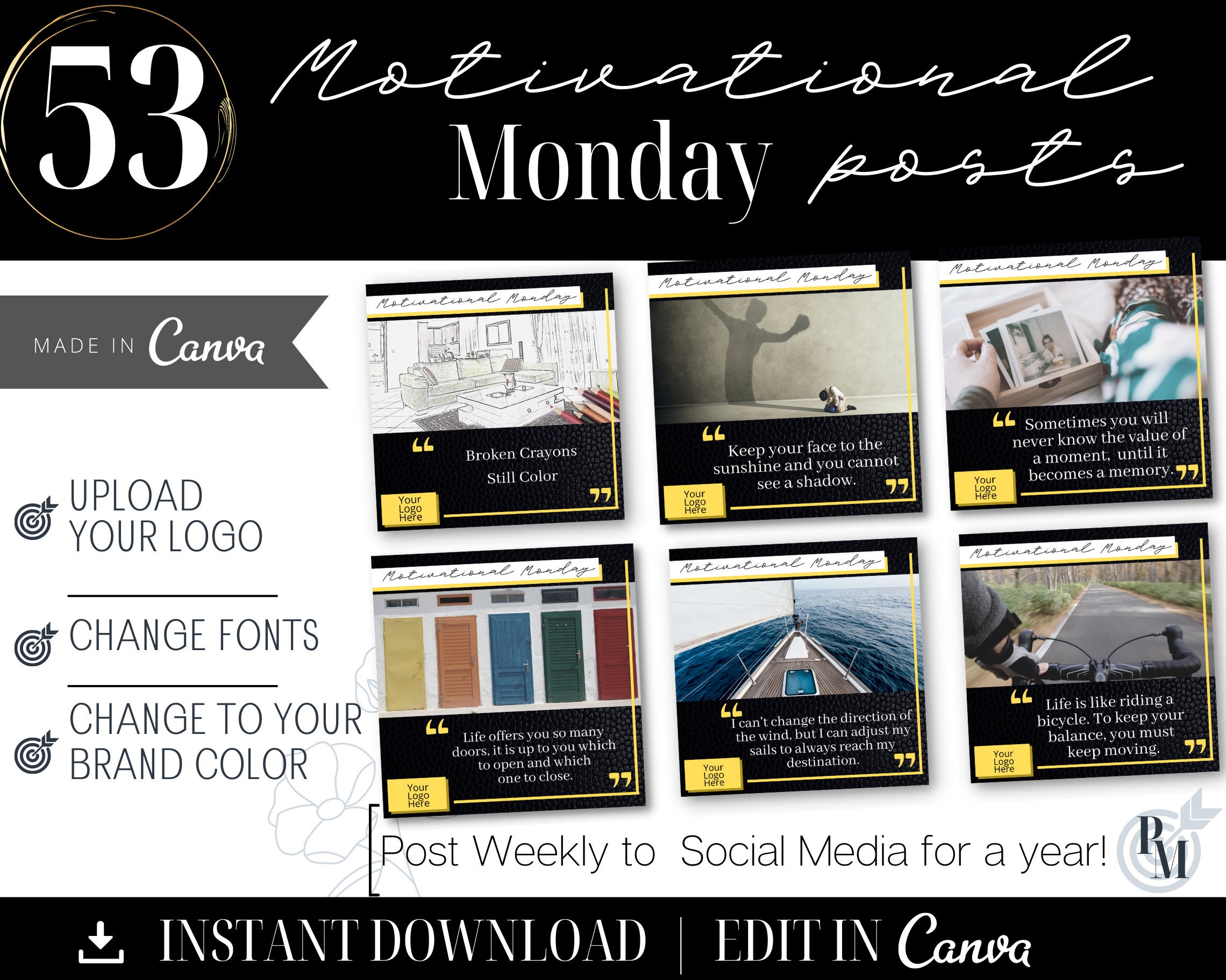 Full Year - 53 WEEKLY MOTIVATIONAL MONDAY Social Posts for Real Estate ...