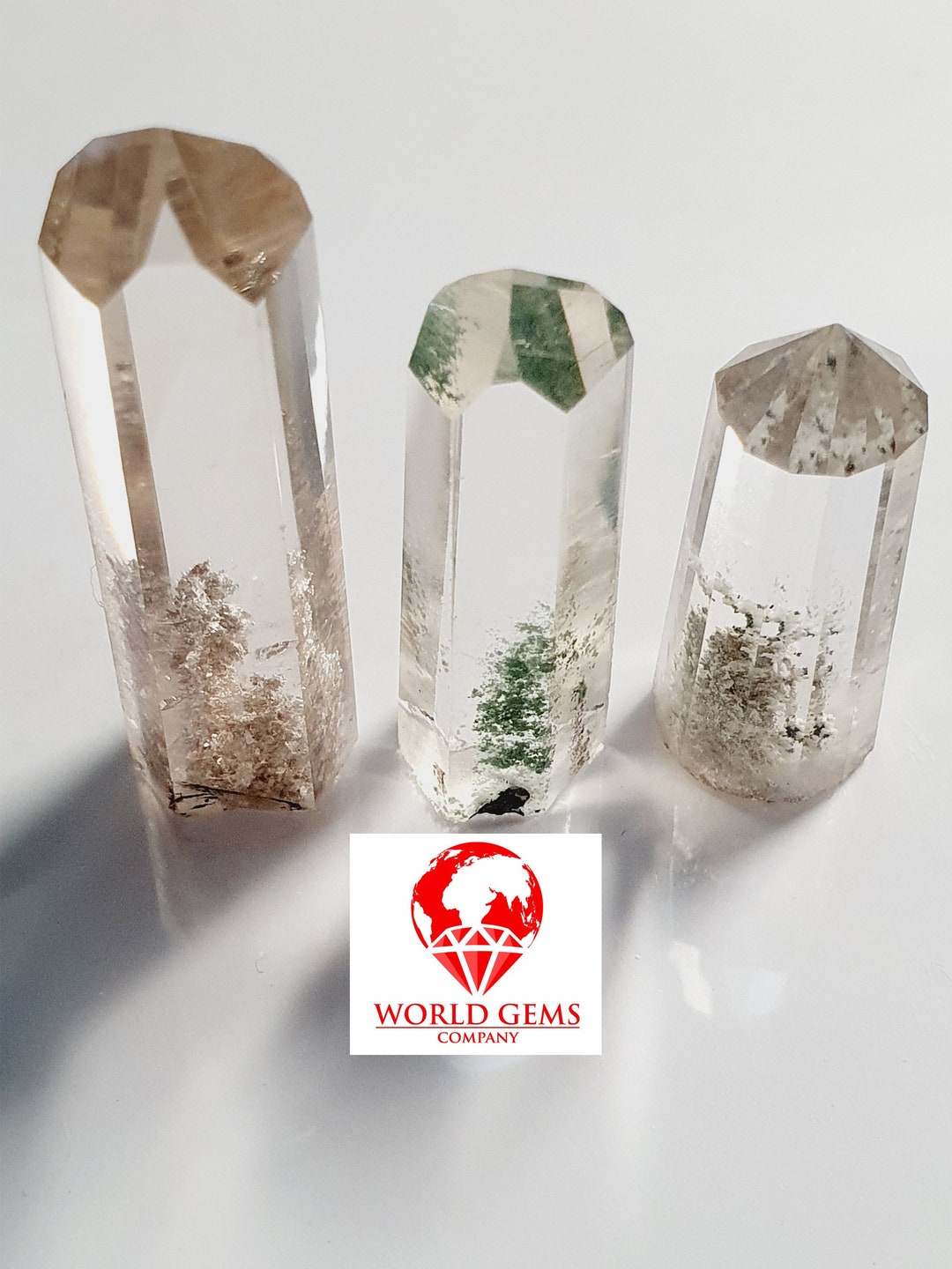 Set of 3 Chlorite Quartz Prisms From Madagascar in Repolished Prisms ...