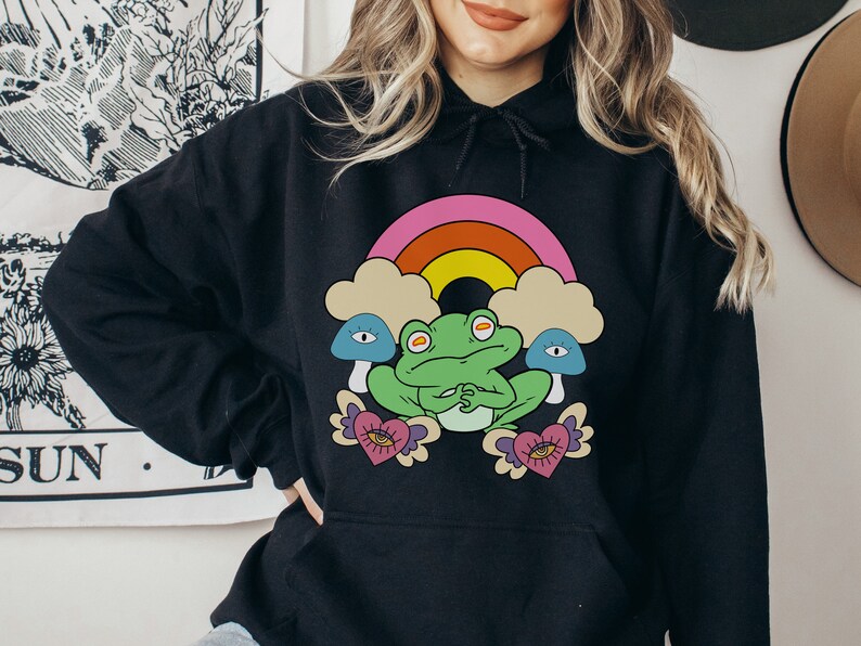 Weirdcore Mushroom Hoodie Dreamcore Frog Aesthetic Clothes - Etsy