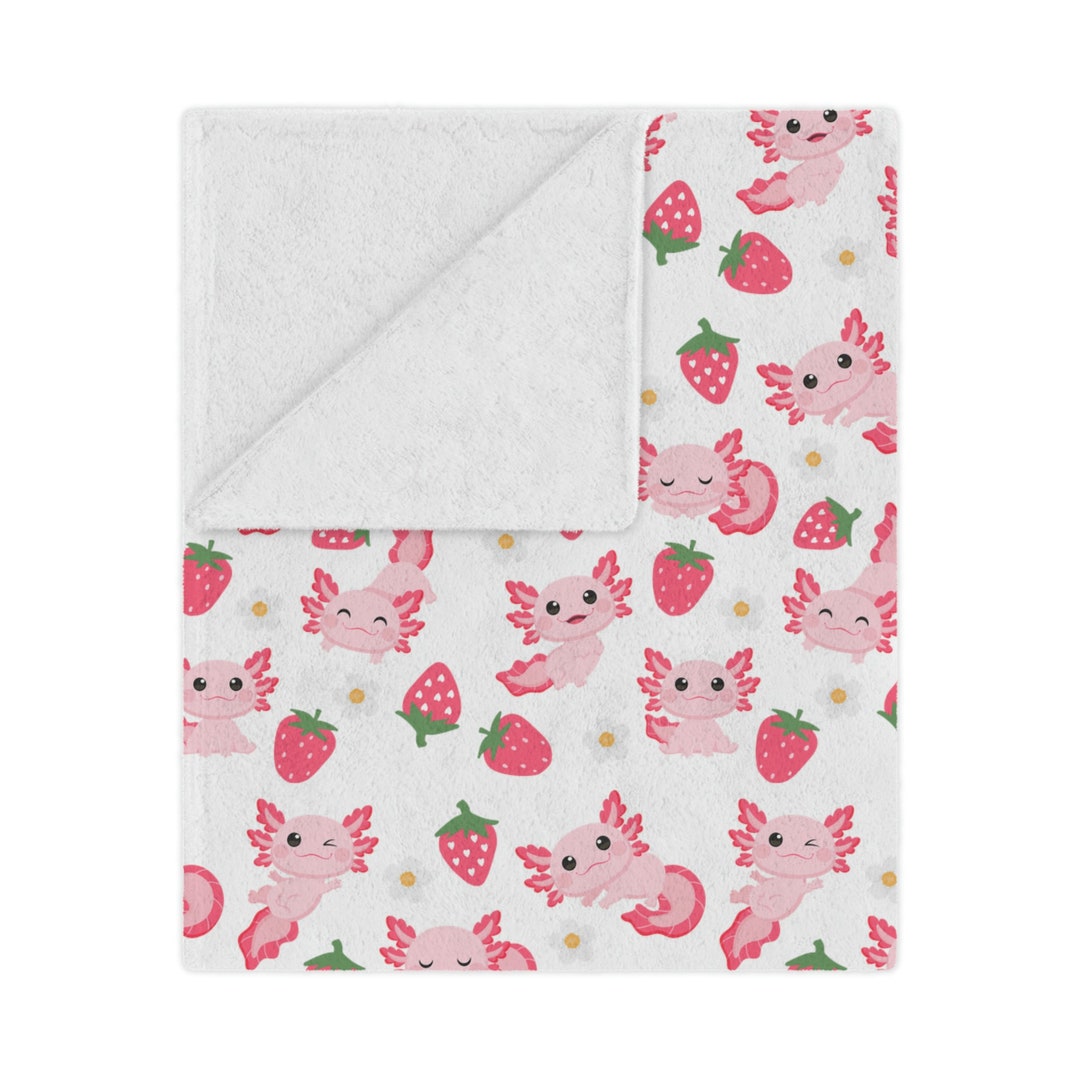 Kawaii Axolotl Strawberry Minky Fleece Blanket Spring Gift Summer ...