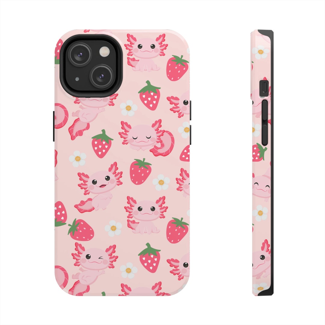 Kawaii Axolotl Phone Case Cute Pink Strawberry Anime Aesthetic Tough ...