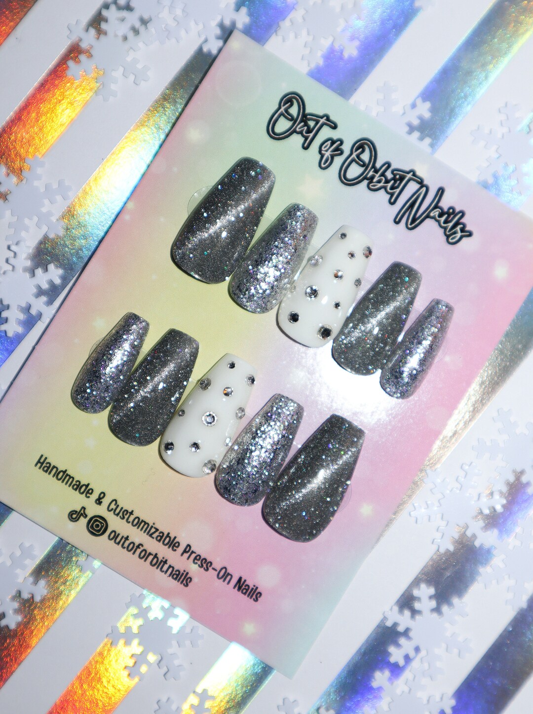 Arctic Ice Silver Press on Nails Winter Nails Glitter - Etsy