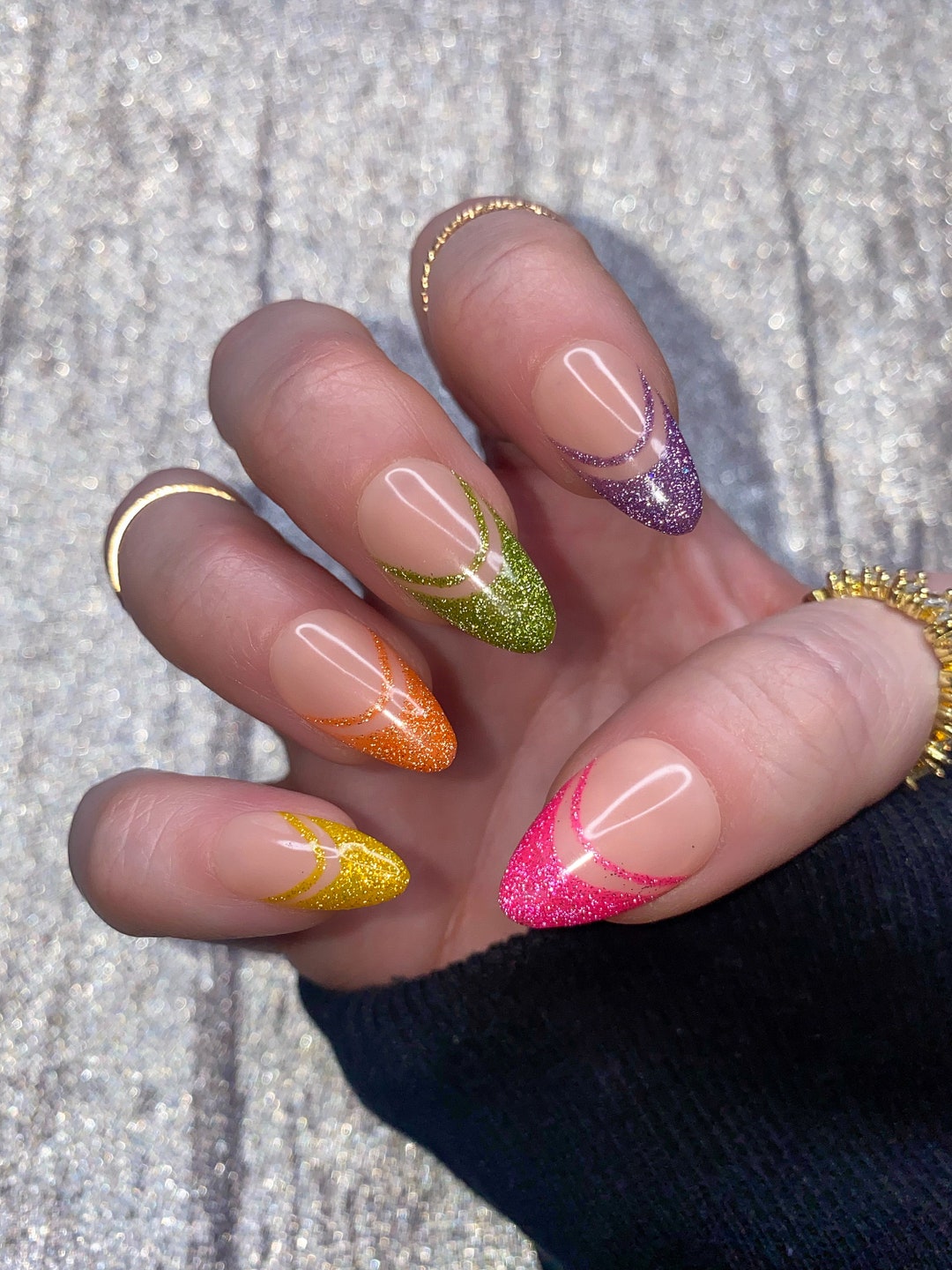 Rainbow Reflections Reflective Glitter Press on Nails Spring Nails ...