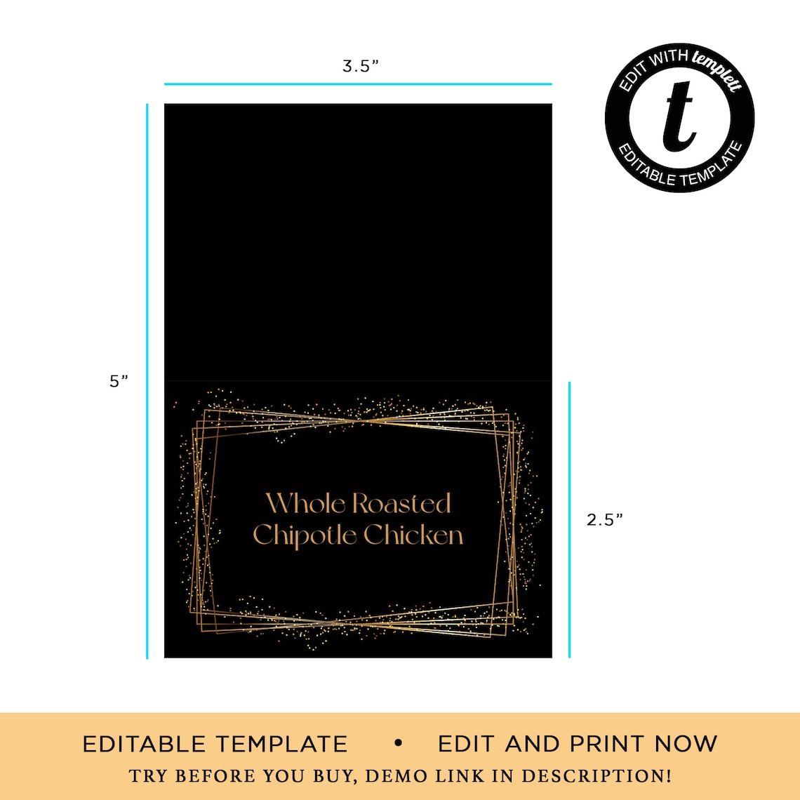 Editable Buffet Card Template, Printable Food Label, Luxury Gold ...